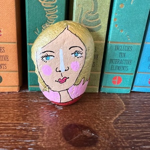 Pretty Girl Face Keepsake, Female Face Portrait on Rock With Golden ...