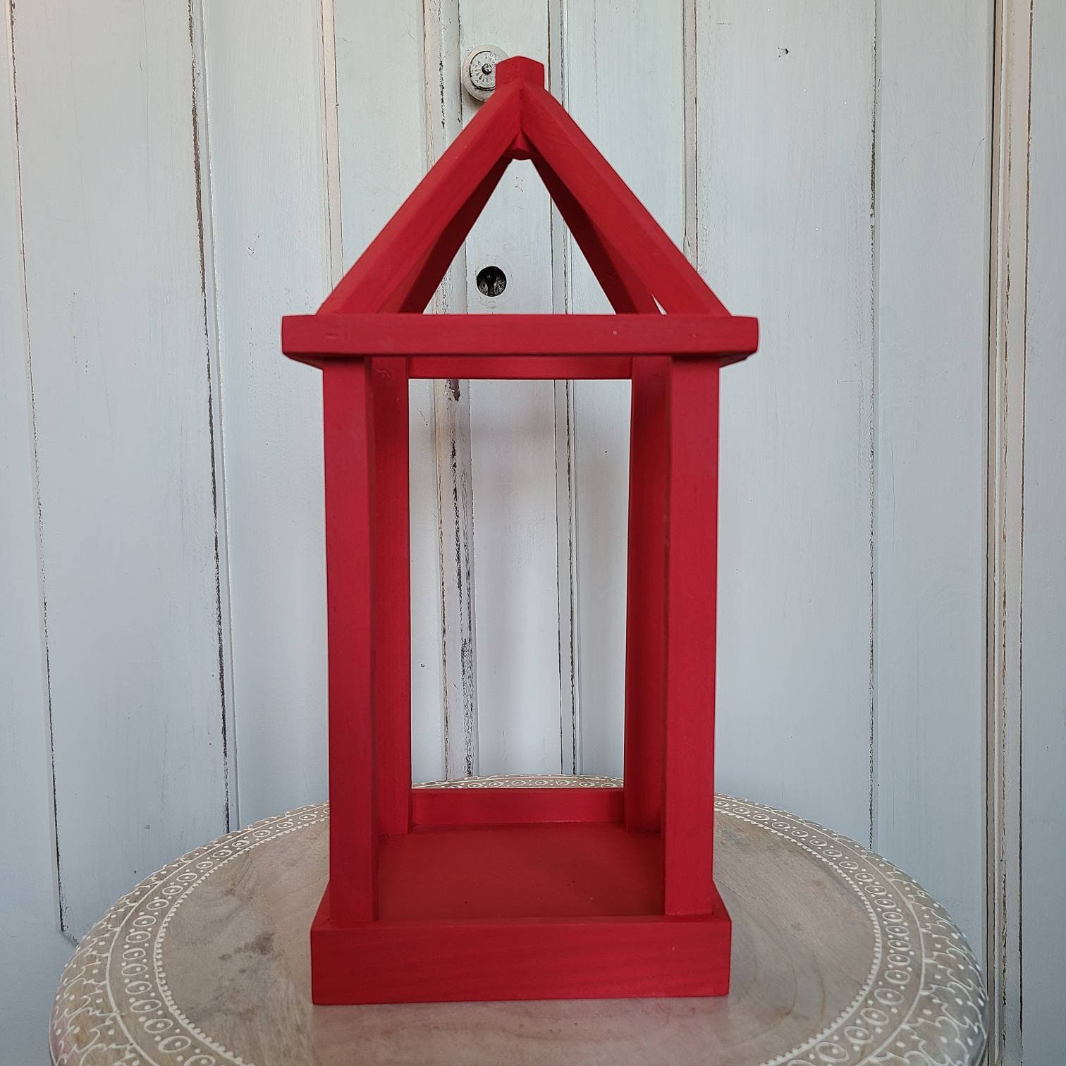 Red Handcrafted Cedar Wood Lantern, Painted With Flat Red Exterior ...
