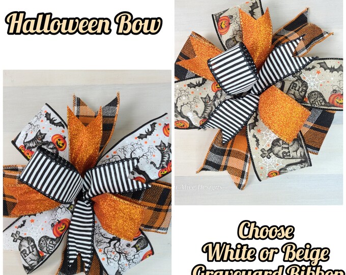 Halloween Wreath Bow, Halloween Bow, Halloween Swag Bow, Halloween ...