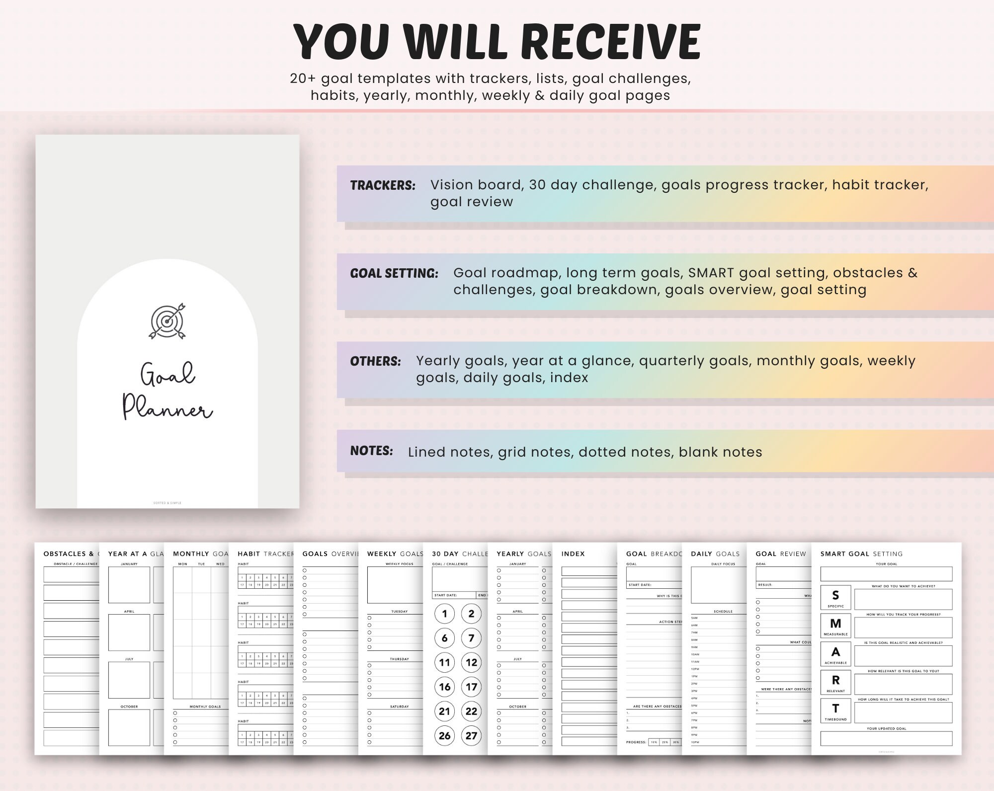 Goal Planner Bundle Printable Template Productivity Daily Weekly ...