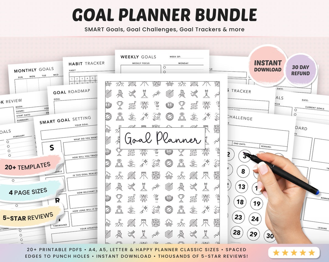 Goal Planner Bundle Printable Template Productivity Daily Weekly ...