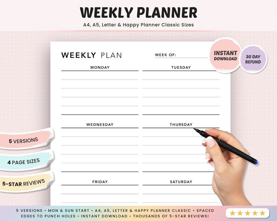 Weekly Planner Printable Template Productivity Daily Weekly Monthly ...