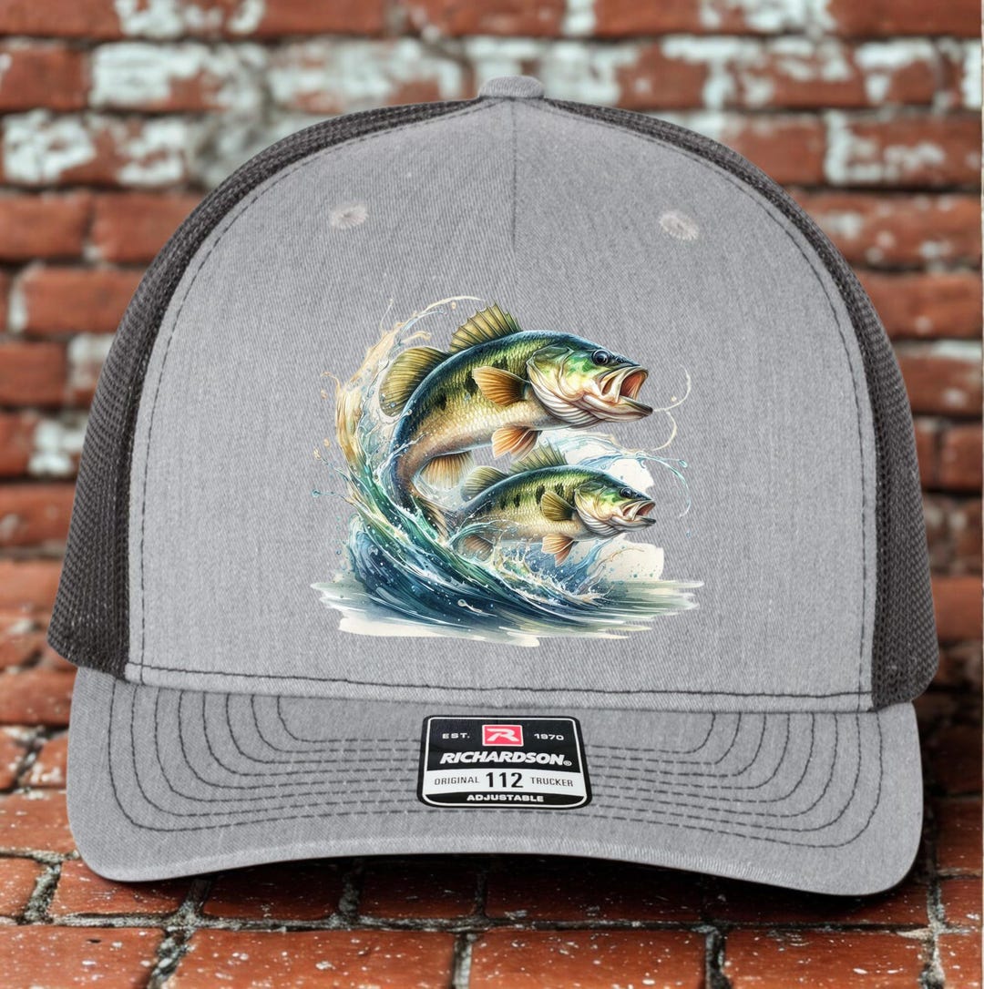 Bass Trucker Hat, Bass Fishing Hat Design, Richardson 112, Bass Jumping ...