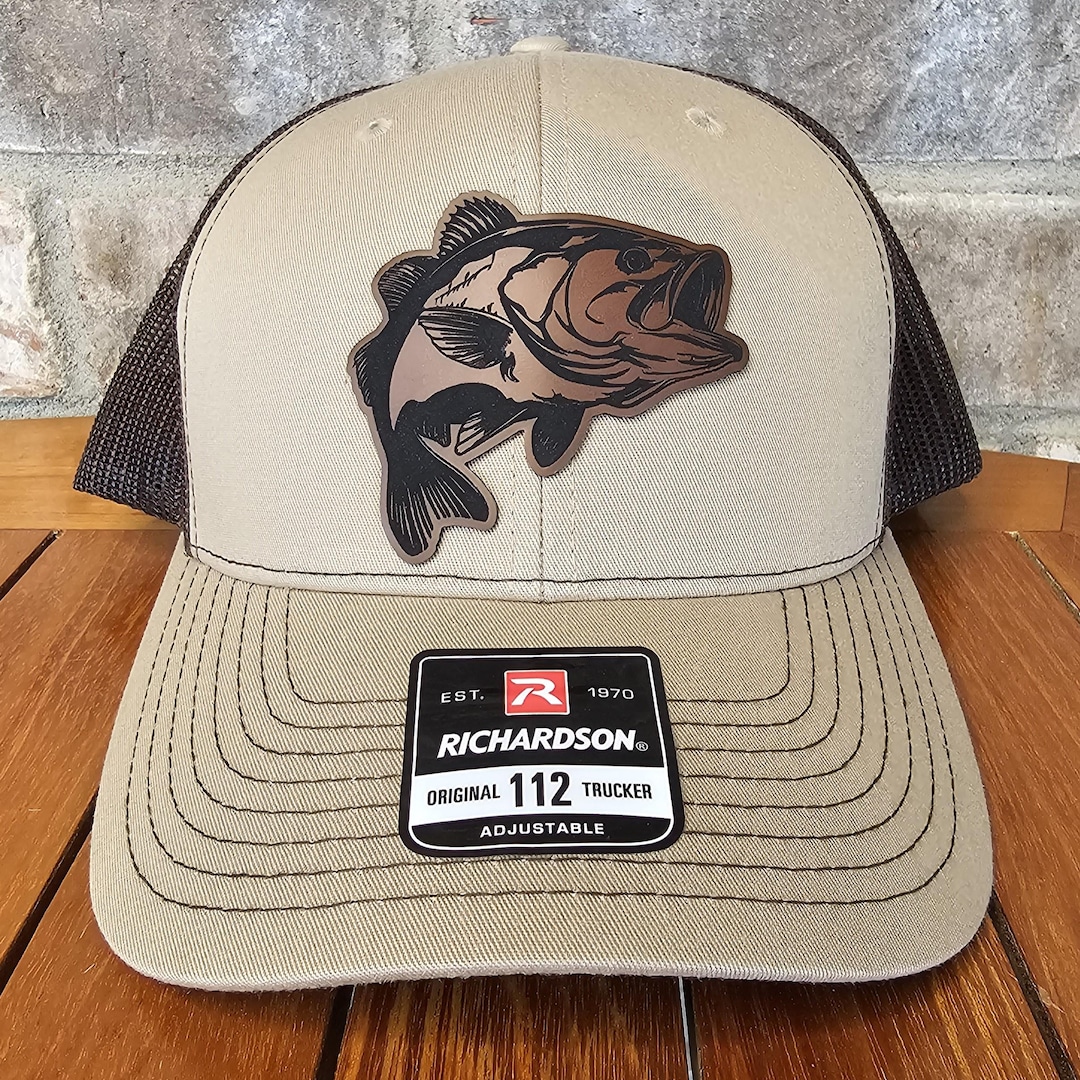 Largemouth Bass Leather Patch Trucker Hat, Fishing Hat Design ...