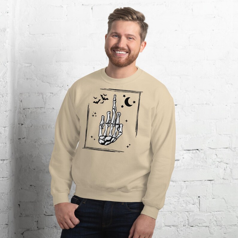 Middle Finger Sweatshirt, Middle Finger Bats Moon Sweatshirts, Skeleton ...