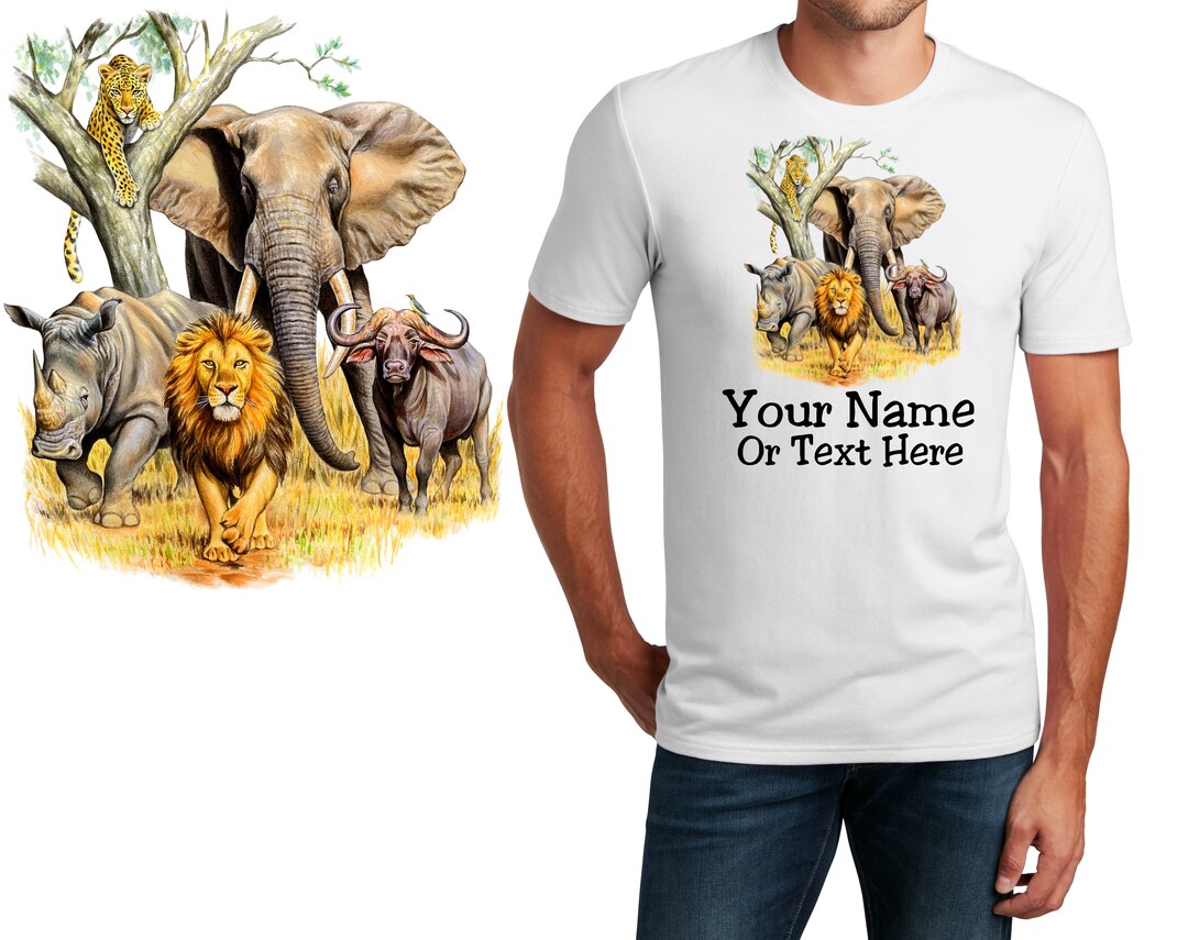 Personalized T-shirt African Animals Elephant Lion Design, Sports Shirt ...
