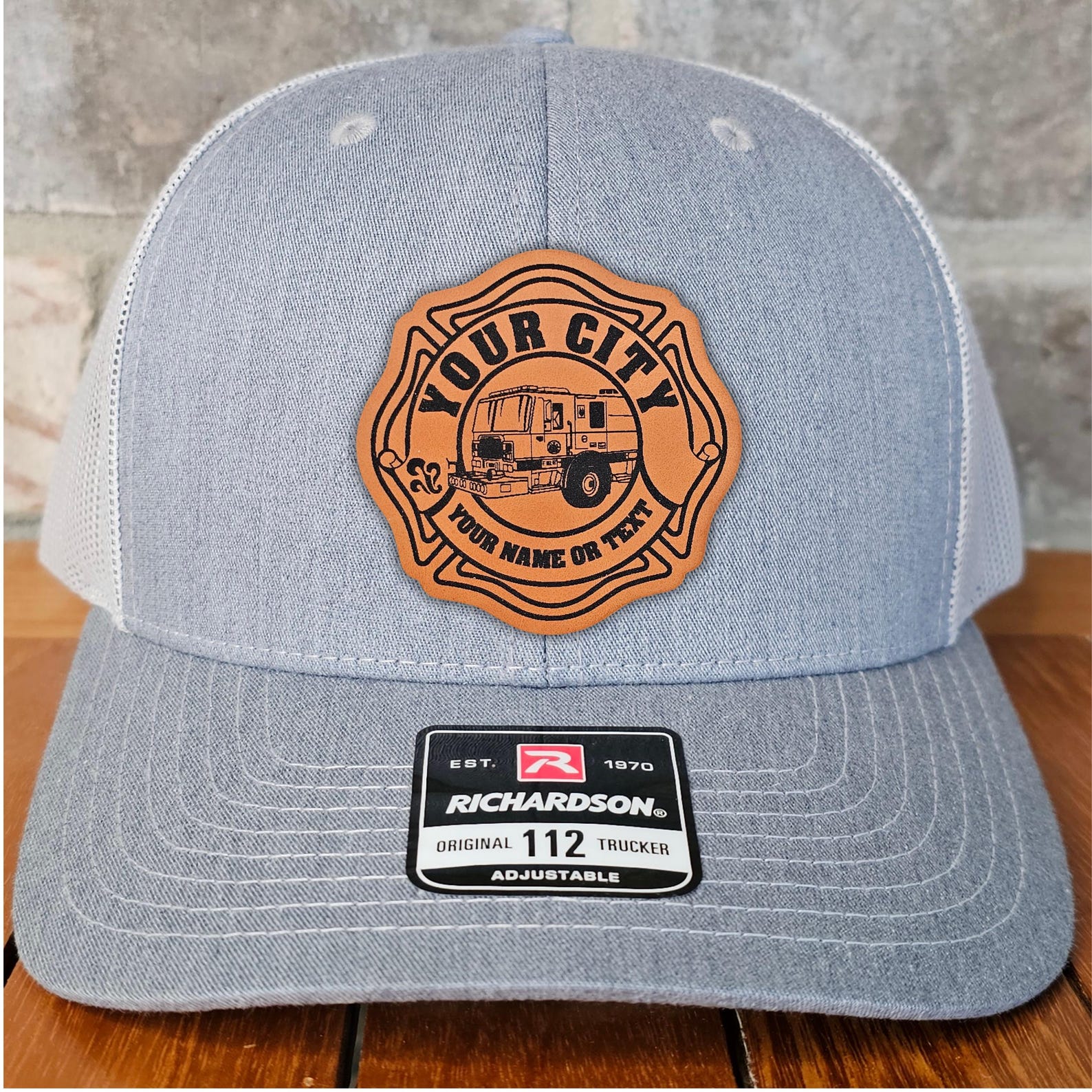 Personalized Firefighter Leather Patch Trucker Hat With Maltese Cross ...