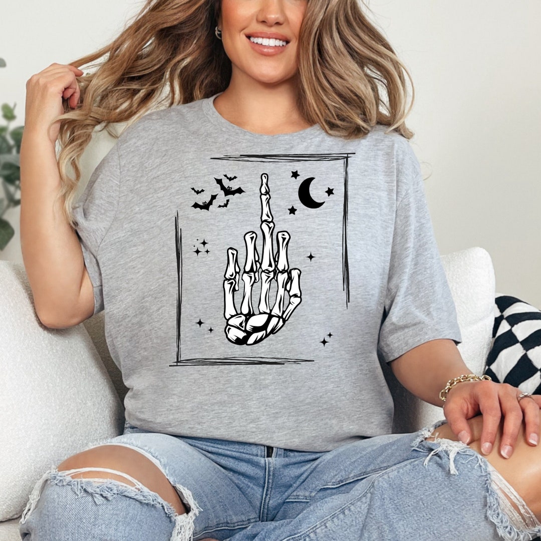 Middle Finger Shirt, Middle Finger Bats Moon T-shirts, Skeleton Finger ...