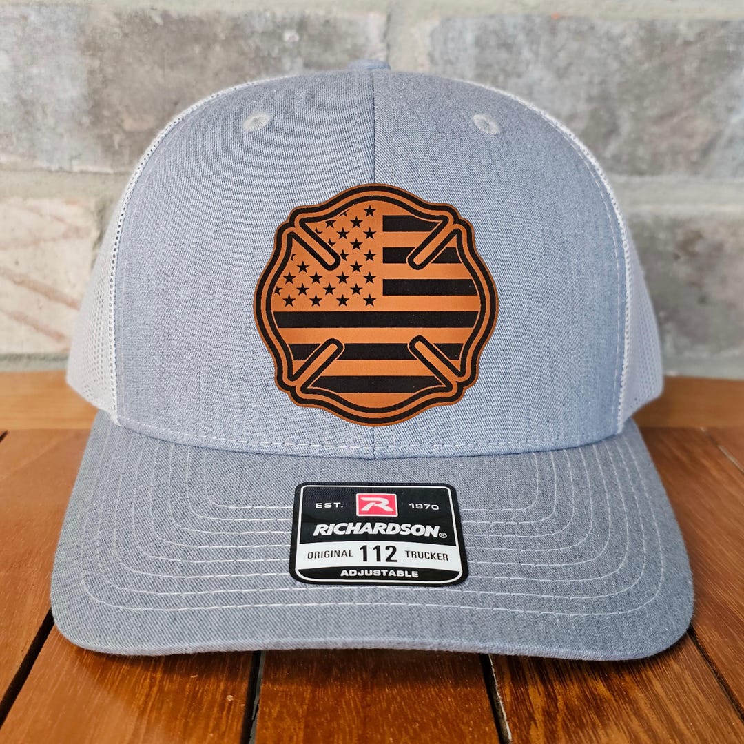 Firefighter Leather Patch Trucker Hat With Maltese Cross, Richardson ...