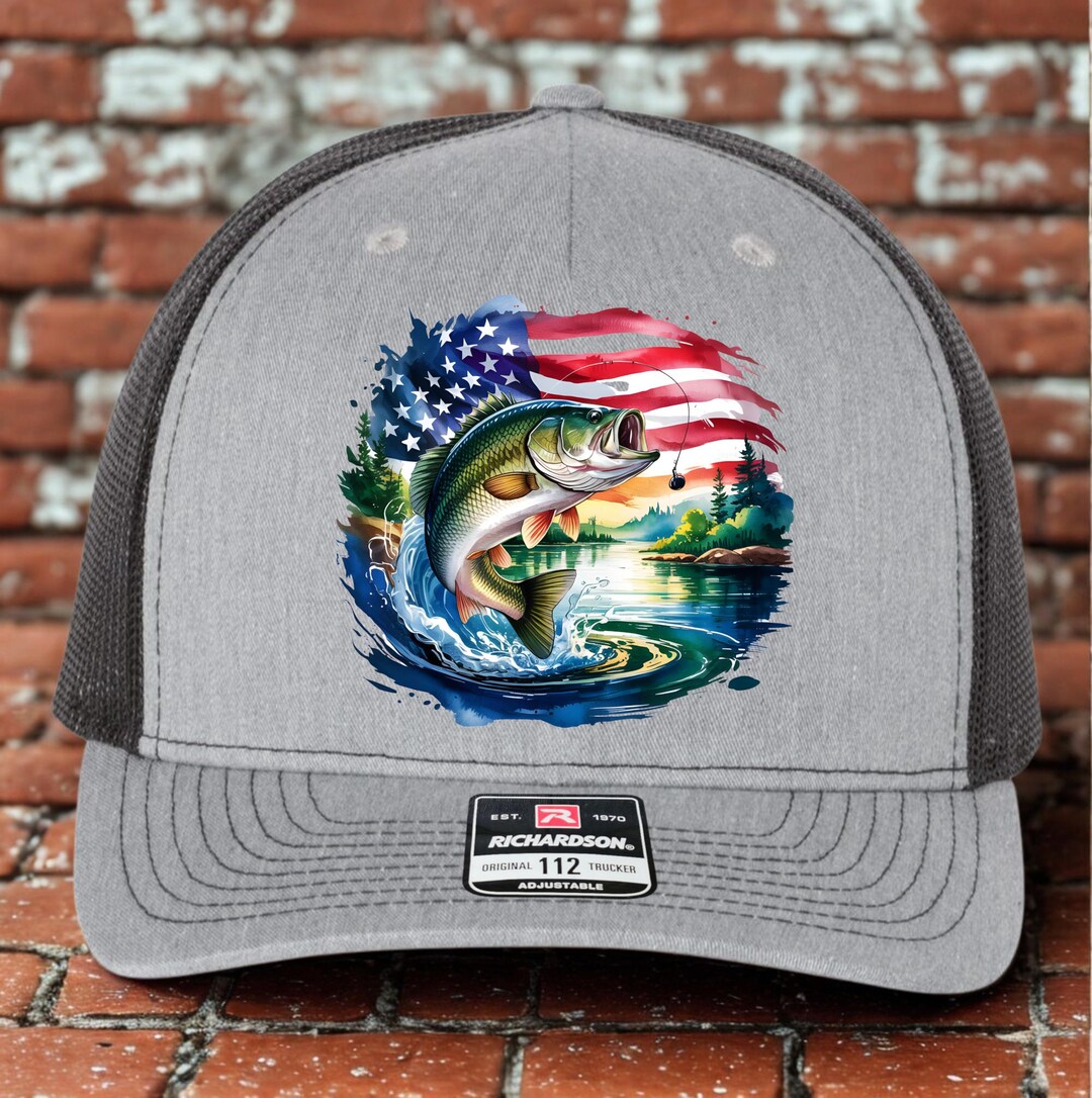 Bass Fishing Trucker Hat, Patriotic Fishing Hat Design, Richardson 112 ...
