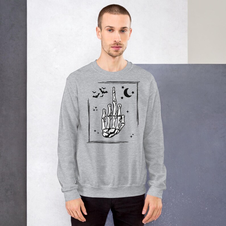 Middle Finger Sweatshirt, Middle Finger Bats Moon Sweatshirts, Skeleton ...