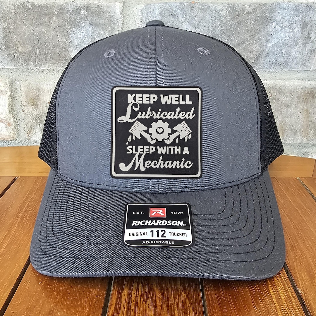Funny Mechanics Leather Patch Trucker Hat, Richardson 112, Mens Shop ...