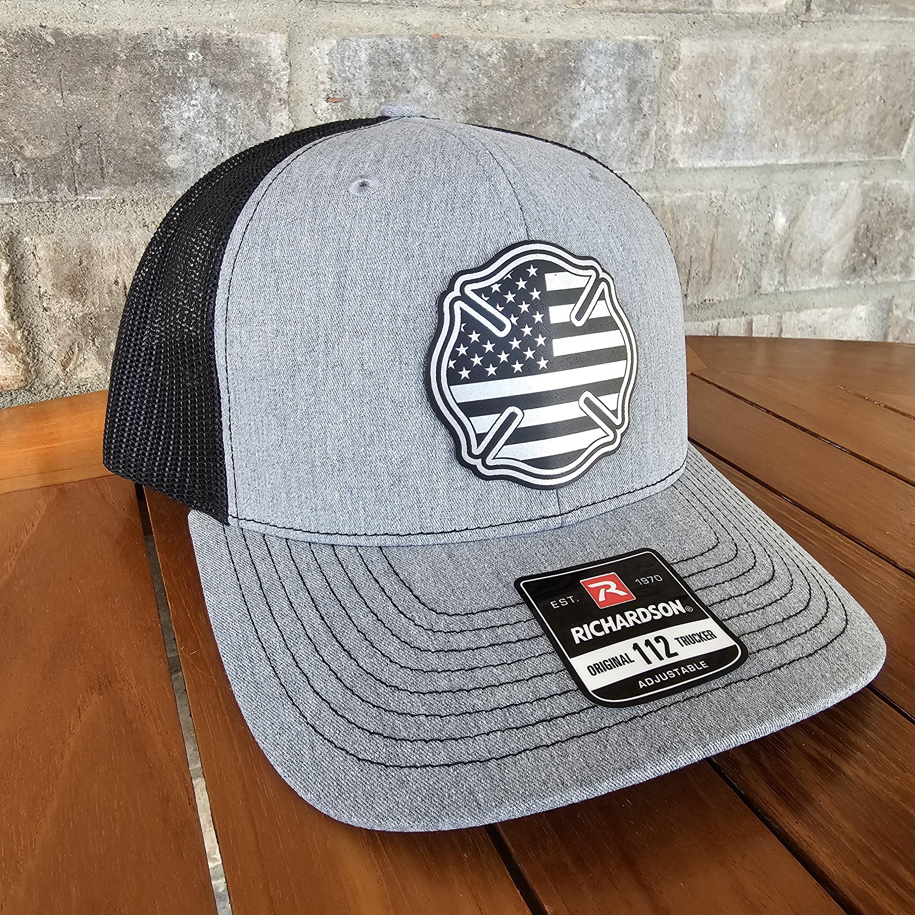 Personalized Firefighter Leather Patch Trucker Hat With Maltese Cross ...