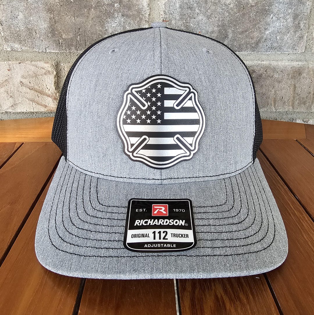 Firefighter Leather Patch Trucker Hat With Black Maltese Cross ...