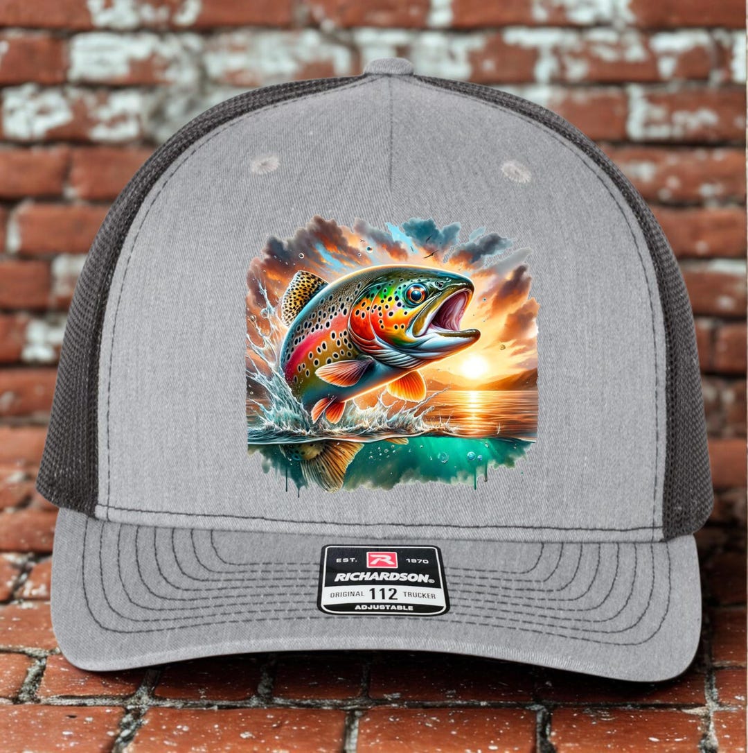 Trout Fishing Trucker Hat, Colorful Fishing Hat Design, Richardson 112 ...