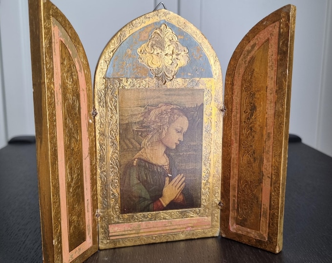 Vintage Religious Florentine Triptych Madonna, Hand Made Religious ...