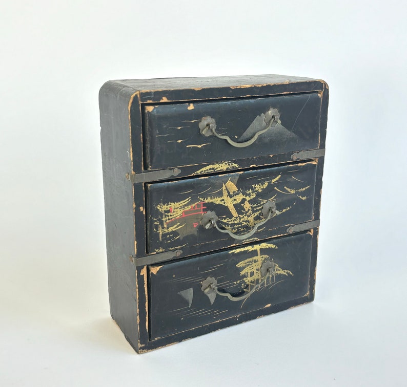 Small Vintage Japanese Jewelry Box, Hand Painted Lacquered Wood - Etsy