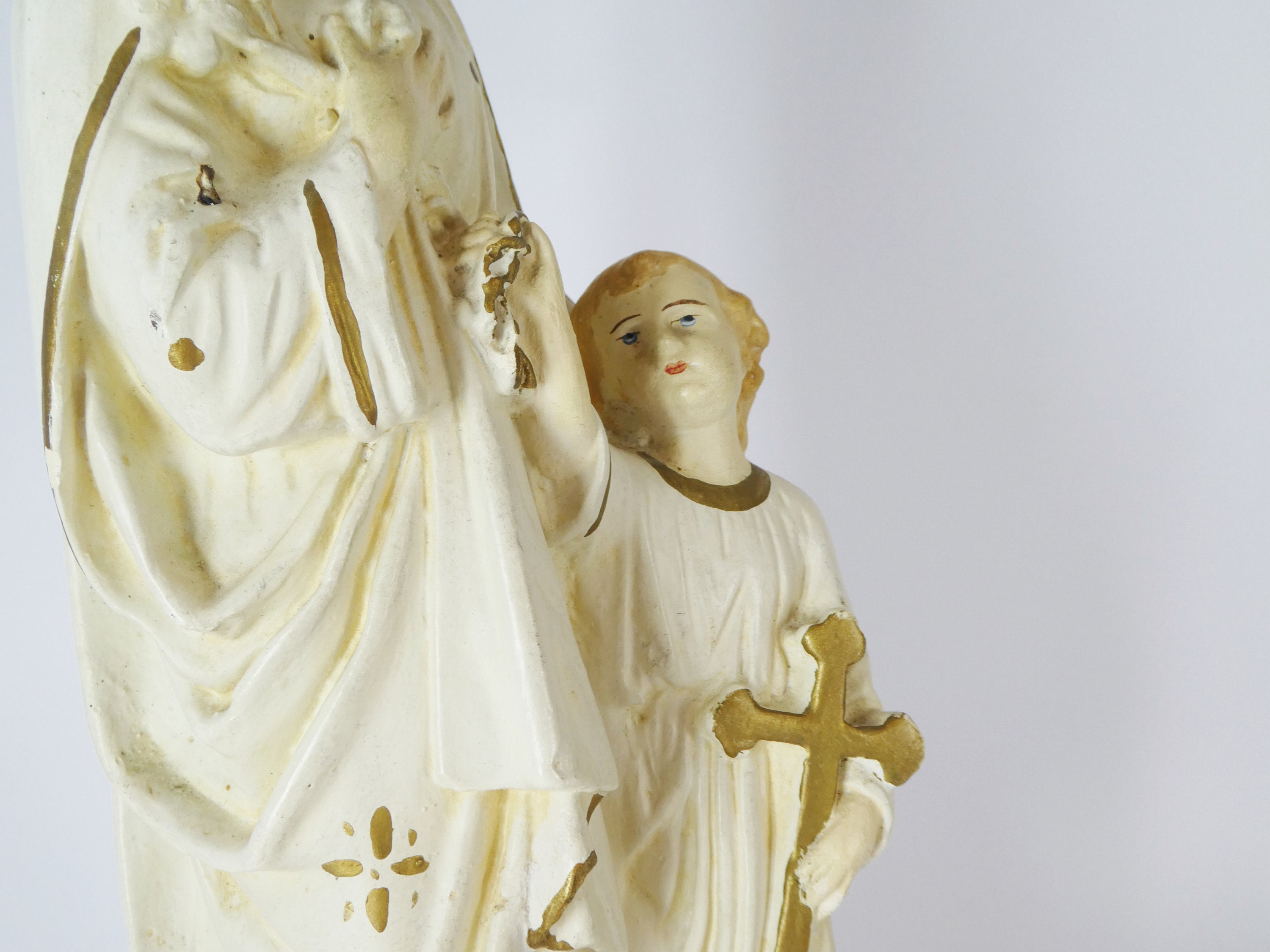 Vintage Statue of Saint Joseph Holding Child Jesus, Beautiful White and ...