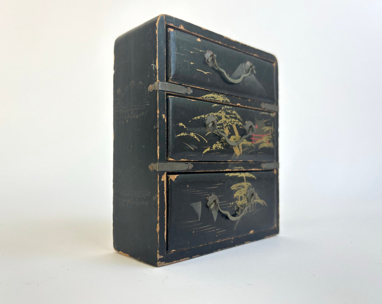 Small Vintage Japanese Jewelry Box, Hand Painted Lacquered Wood - Etsy