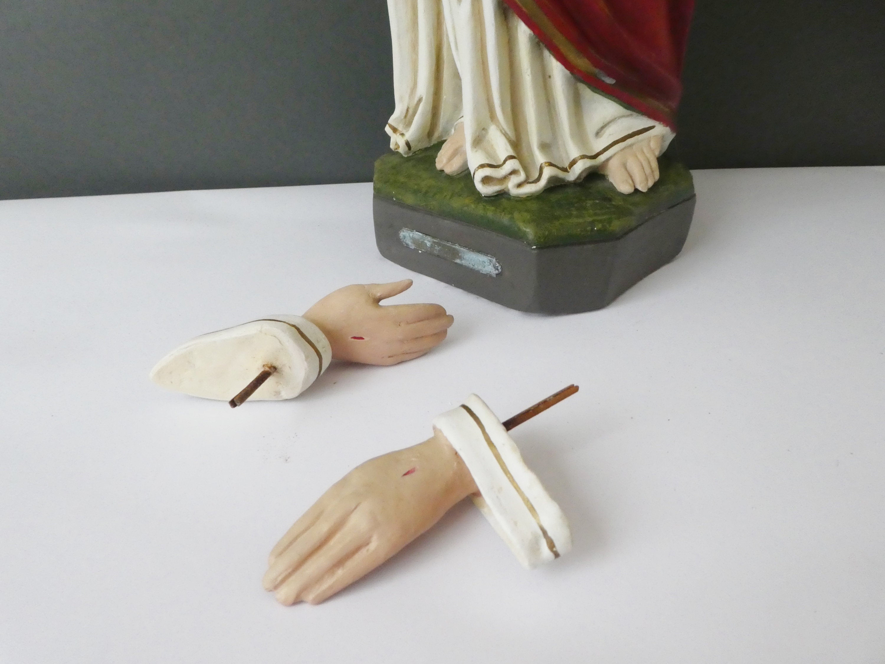 Tall Jesus Sacred Heart Signed Religious Statue With Halo, 1930's ...