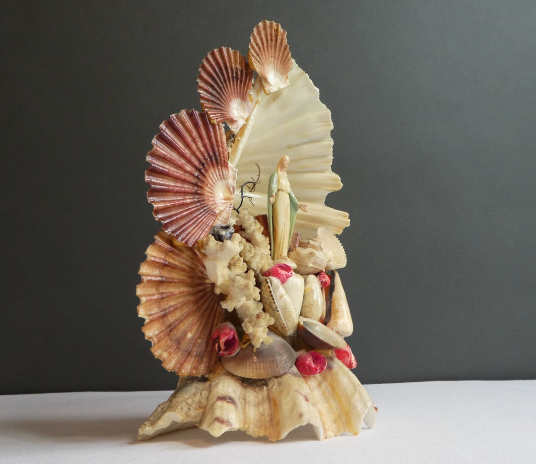 Rare Beautiful Virgin Mary in Seashells, Holy Mary Shellware Statue ...