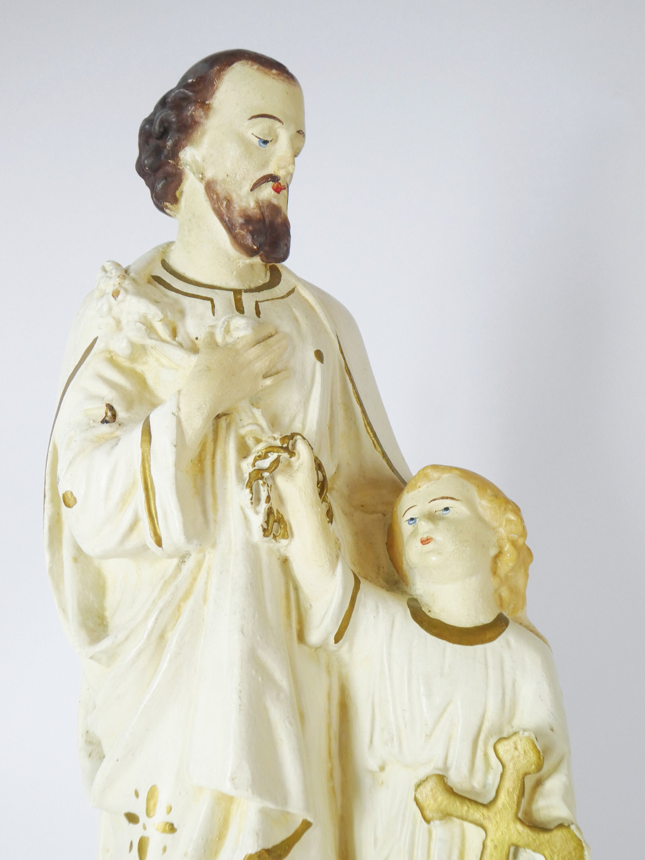 Vintage Statue of Saint Joseph Holding Child Jesus, Beautiful White and ...