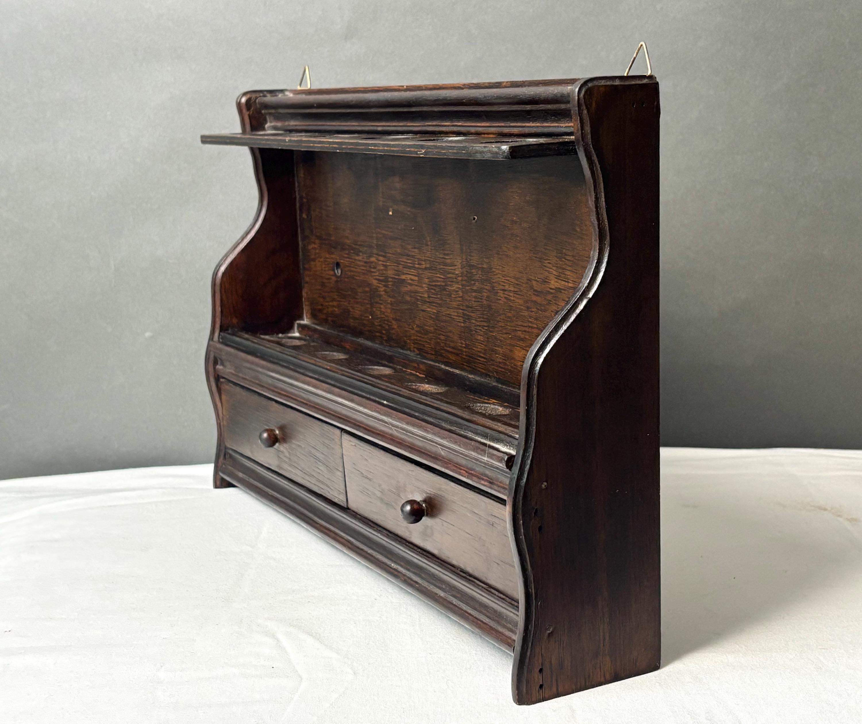 Antique Wooden Pipe Rack With Drawers – Rustic Pipe Holder, Farmhouse ...