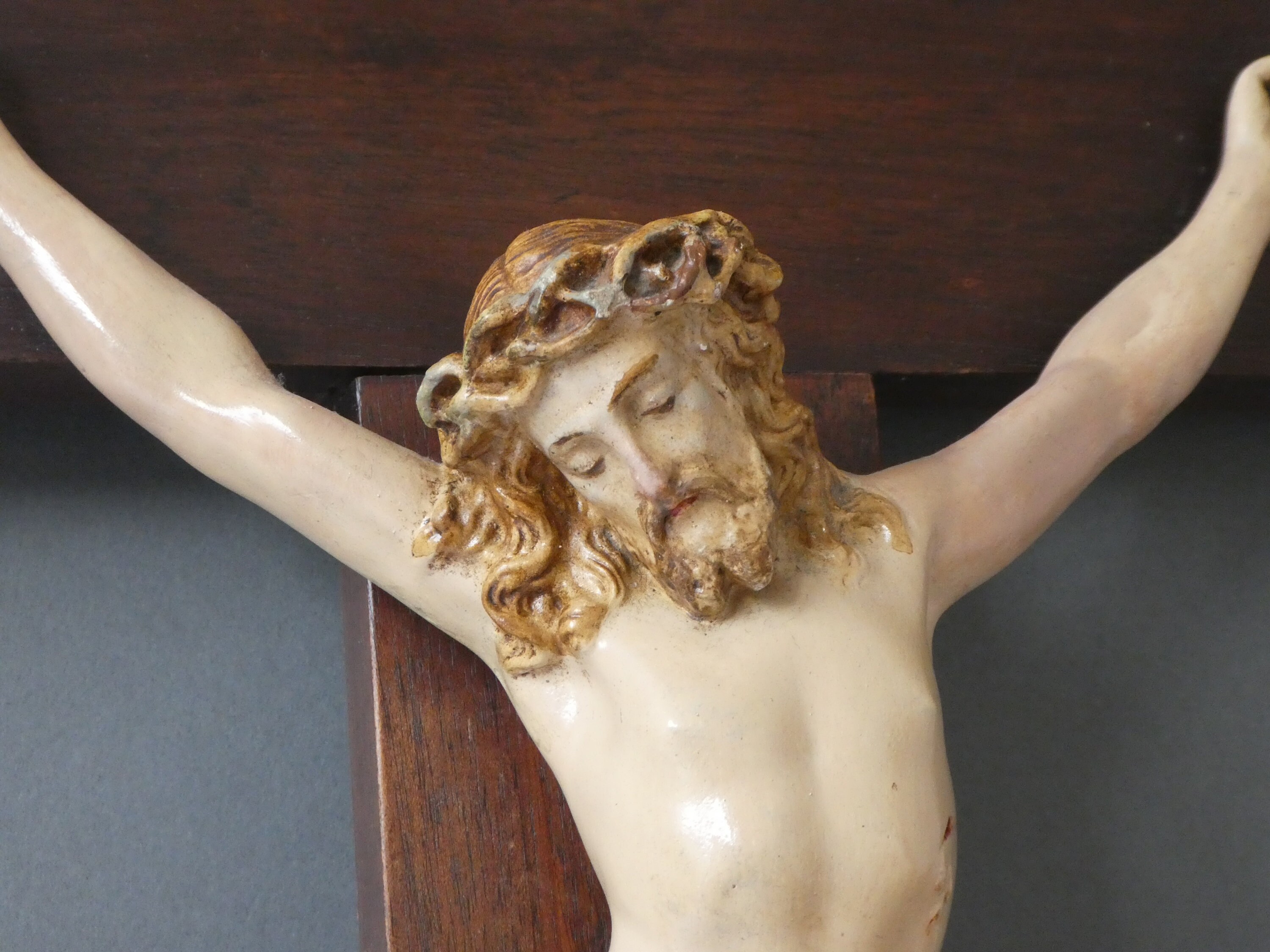 Antique Wooden Crucifix With Golden Details, Beautiful Cross Jesus Christ Hand Painted ...