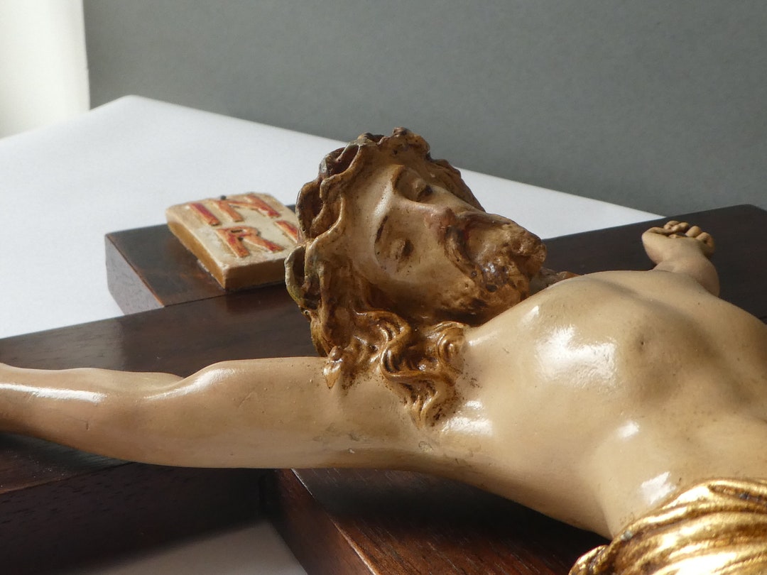 Antique Wooden Crucifix With Golden Details, Beautiful Cross Jesus ...