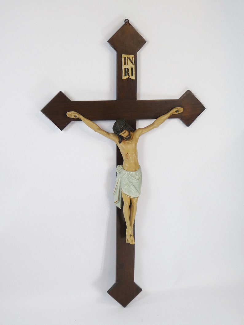 Antique Extra Large Wooden Crucifix, Beautiful Cross Jesus Christ Hand ...