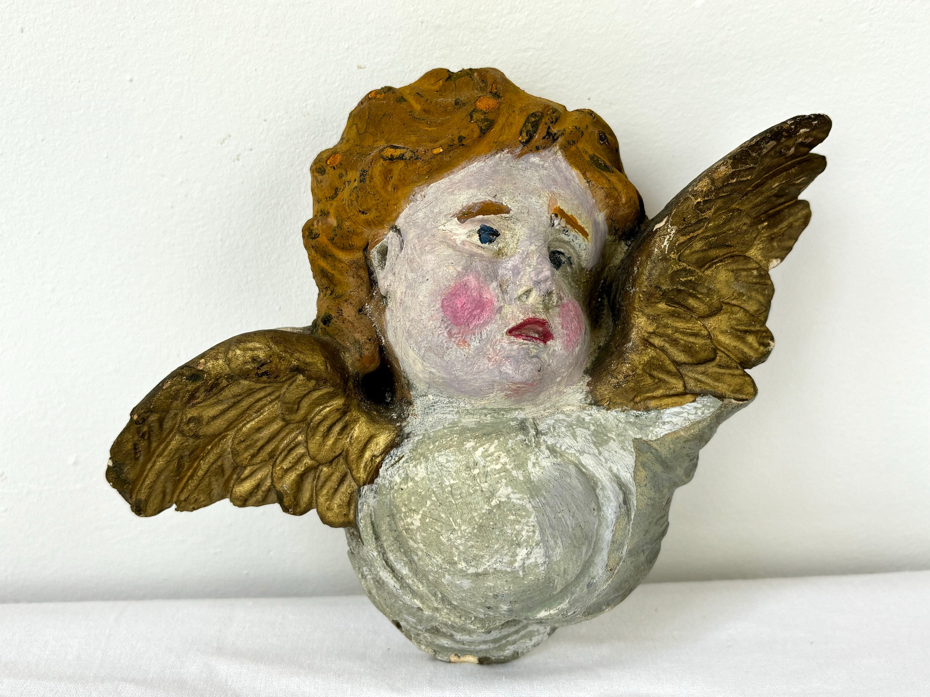 Antique Plaster Small Cherub, Hand Carved Antique Angel's Head, Plaster ...