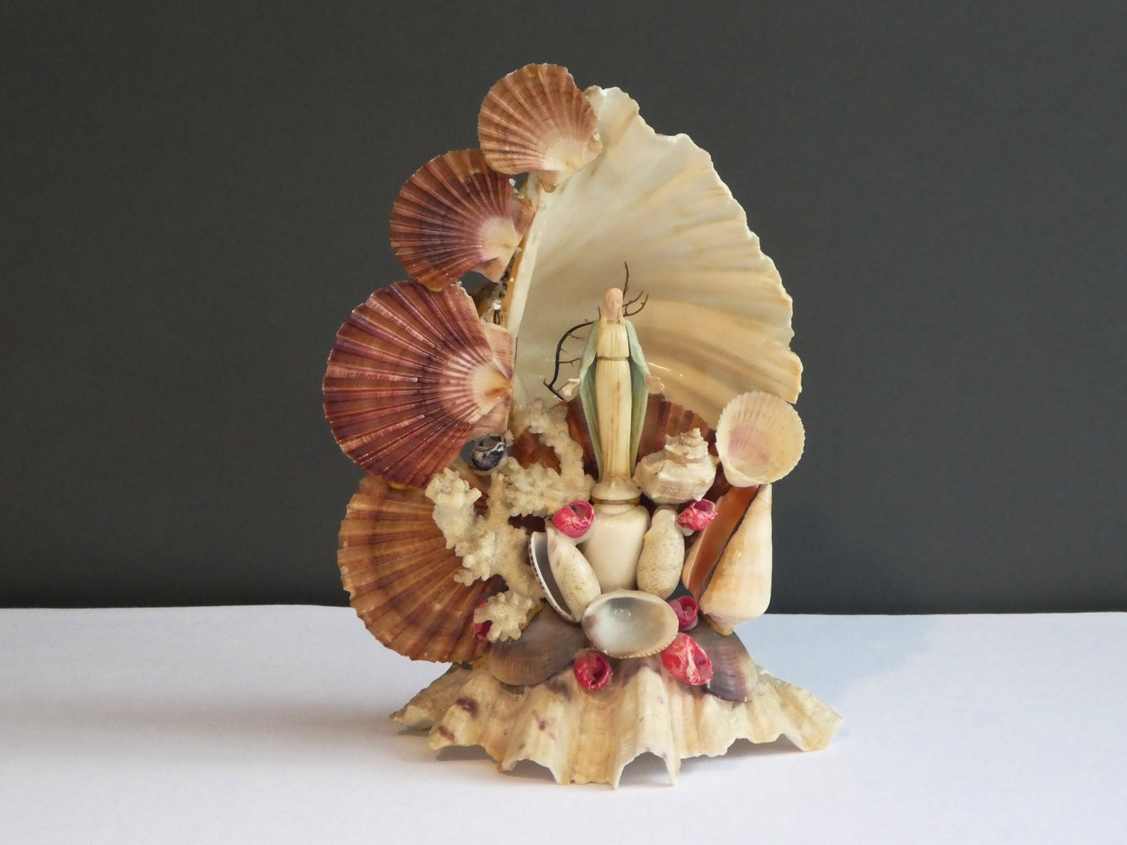 Rare Beautiful Virgin Mary in Seashells, Holy Mary Shellware Statue ...