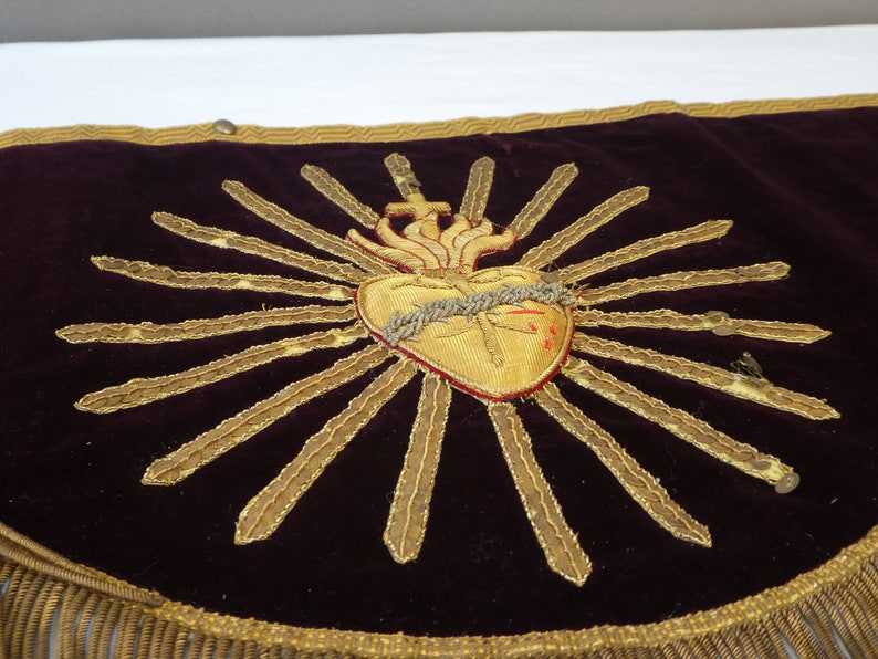 Antique Religious Textile With Sacred Heart Embroidery, Applique ...
