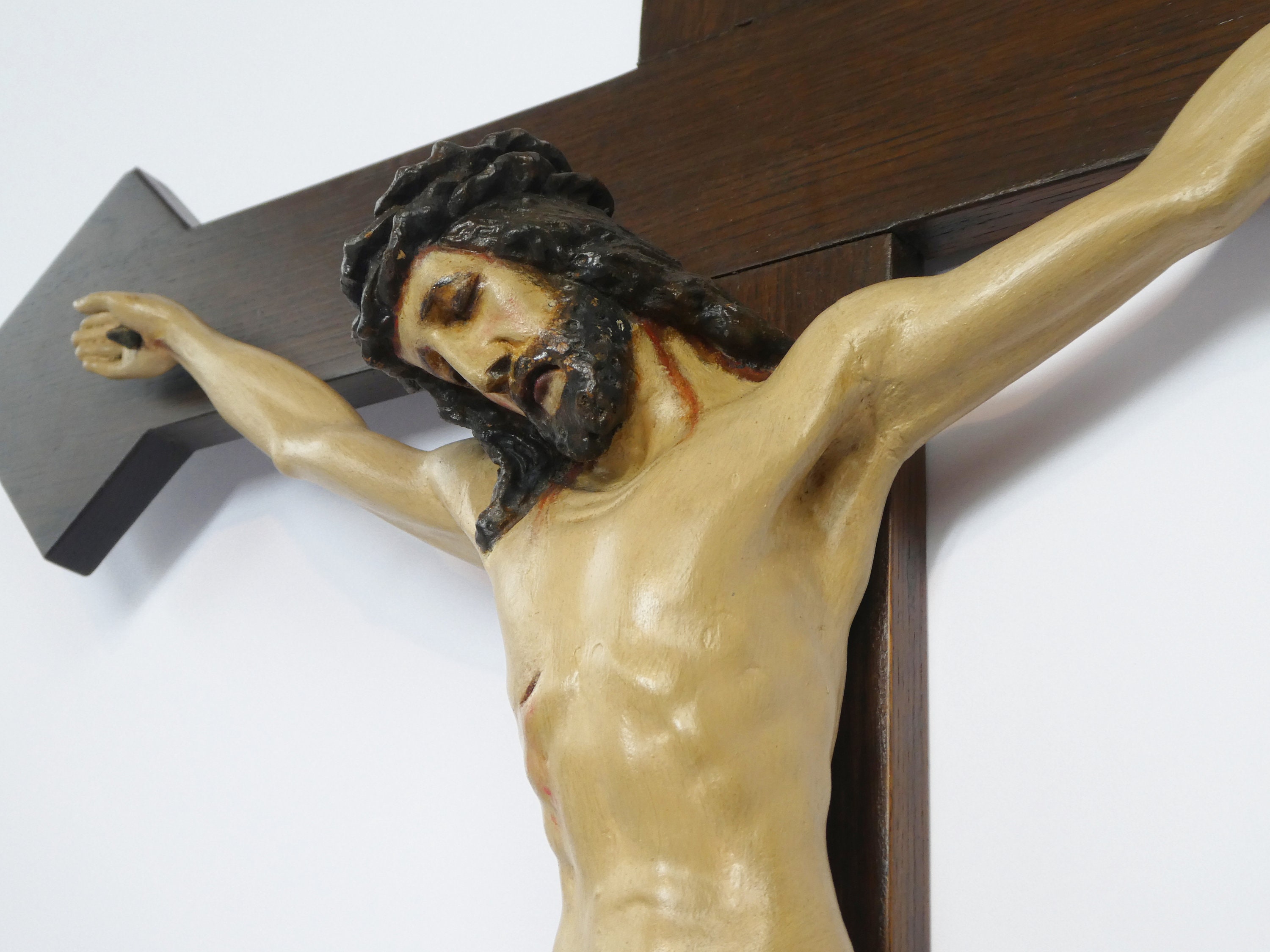 Antique Extra Large Wooden Crucifix, Beautiful Cross Jesus Christ Hand ...