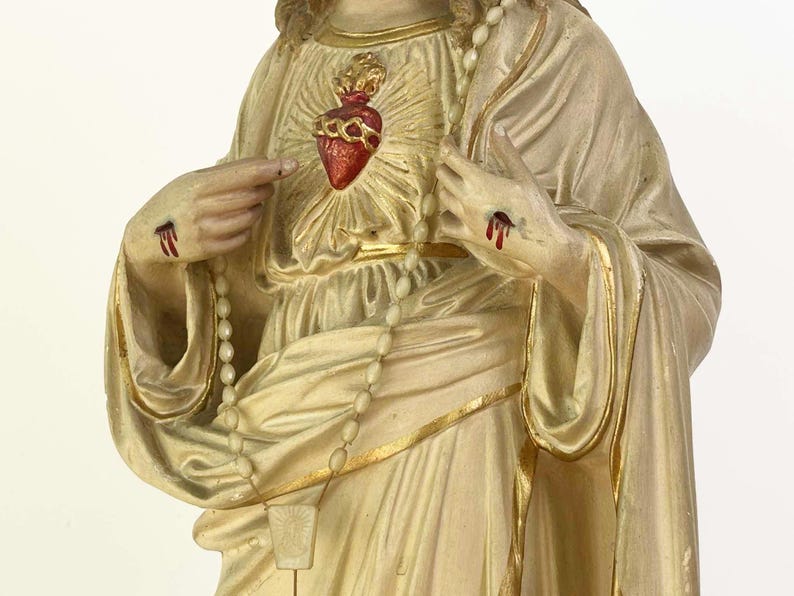 Sacred Heart Jesus Religious Statue in White With Golden Details ...