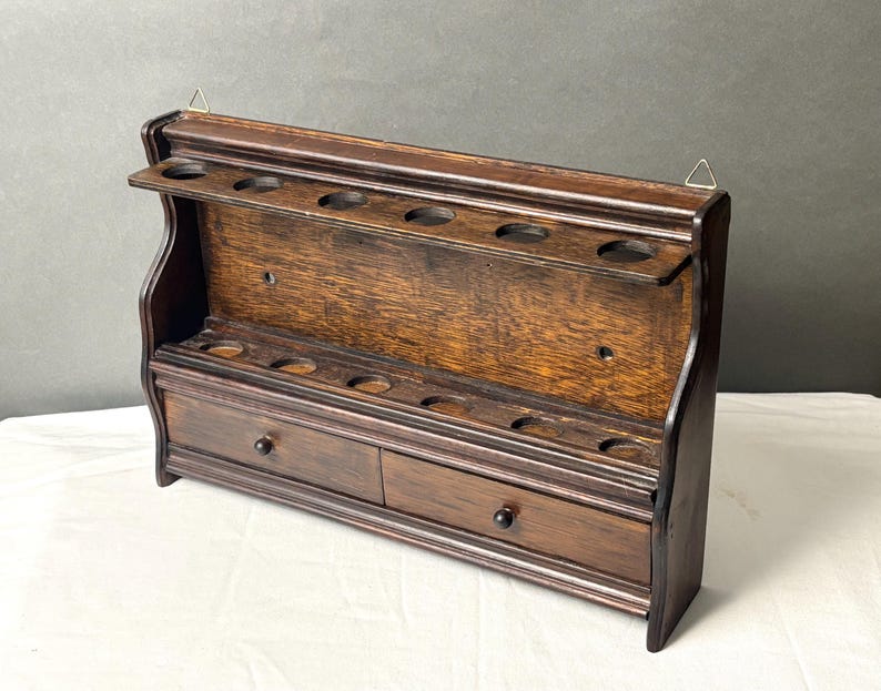 Antique Wooden Pipe Rack With Drawers – Rustic Pipe Holder, Farmhouse ...