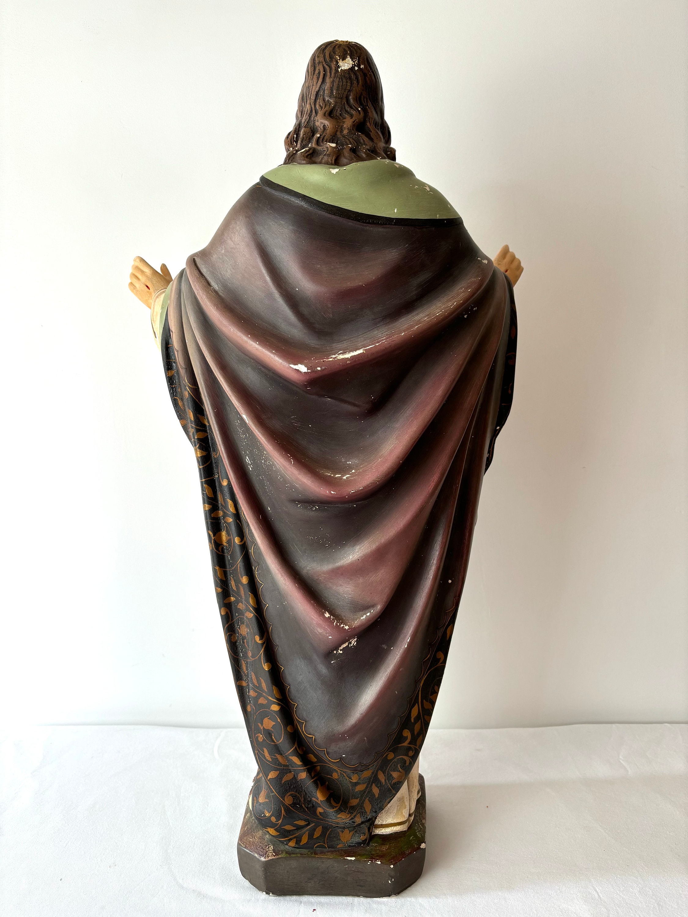 Beautiful Large Statue Jesus Sacred Heart, Polychrome Religious Jesus ...