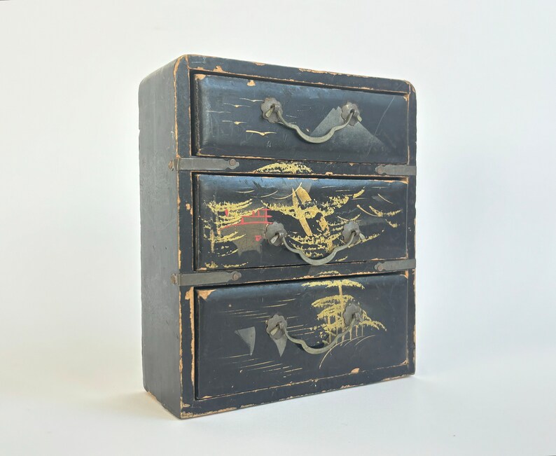 Small Vintage Japanese Jewelry Box, Hand Painted Lacquered Wood - Etsy