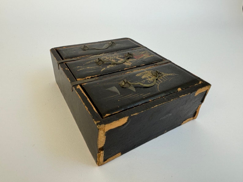 Small Vintage Japanese Jewelry Box, Hand Painted Lacquered Wood - Etsy