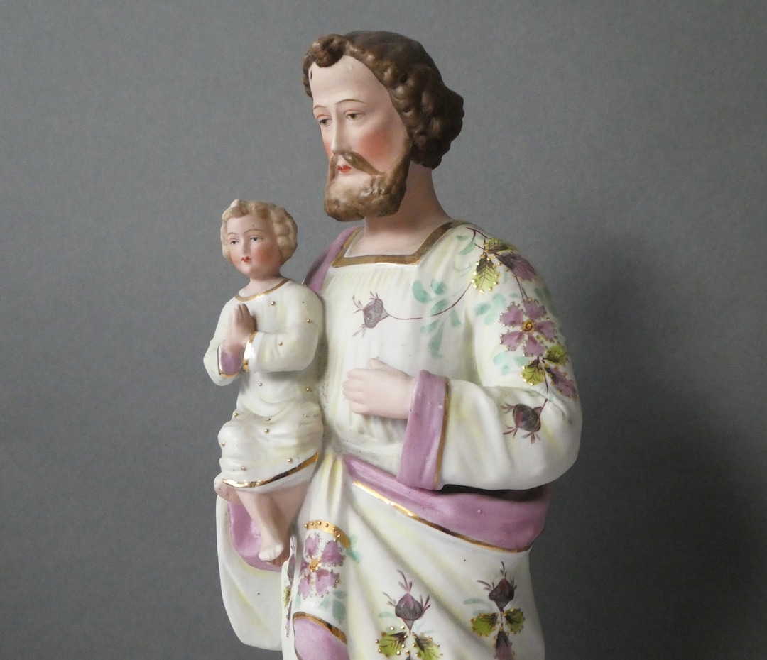 Antique Bisque Saint Joseph With Child Jesus Statue, Porcelain ...