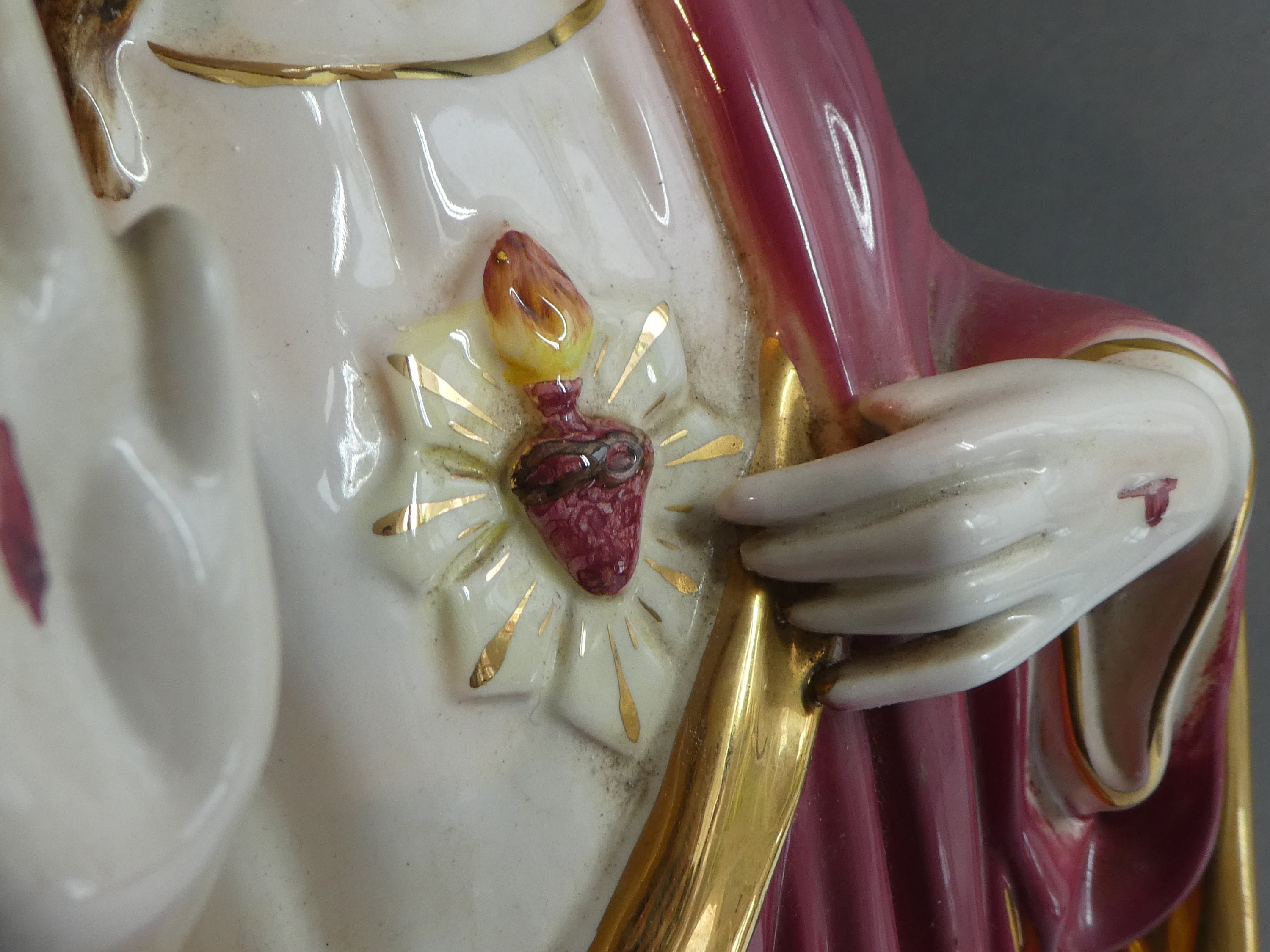 Porcelain Glazed Jesus Sacred Heart Signed Religious Statue, 1960's ...