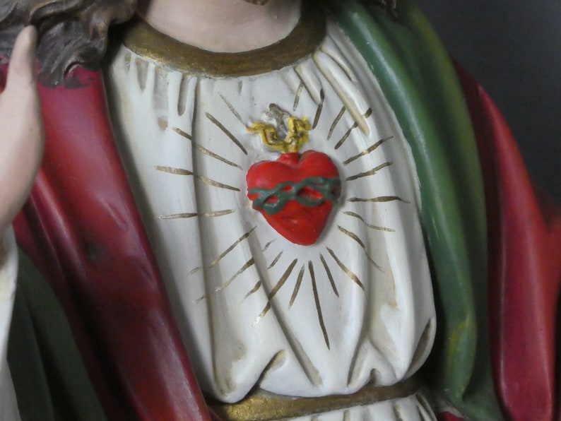 Tall Jesus Sacred Heart Signed Religious Statue With Halo, 1930's ...