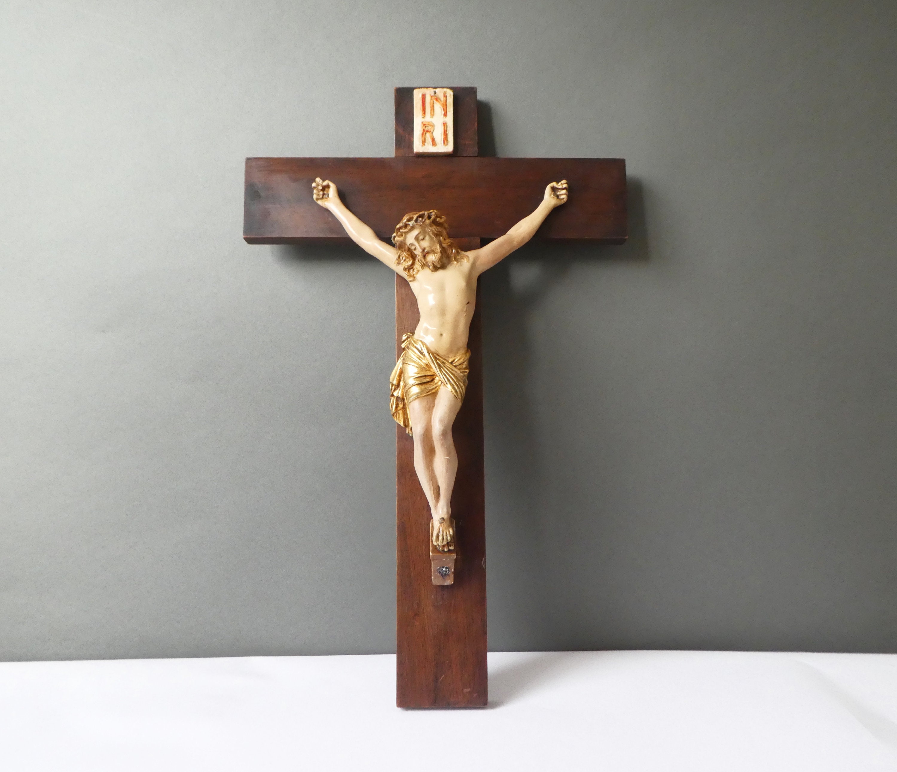 Antique Wooden Crucifix With Golden Details, Beautiful Cross Jesus ...