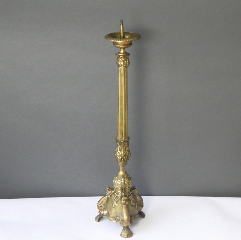 Antique Church Candle Holder, Large Brass Candelabra, French Religious ...