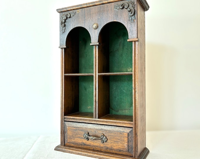 Vintage Wooden Curio Cabinet, Small Wall Display, Old Cubed Storage ...