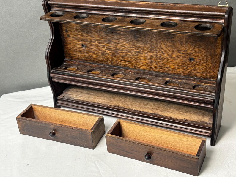 Antique Wooden Pipe Rack With Drawers – Rustic Pipe Holder, Farmhouse ...