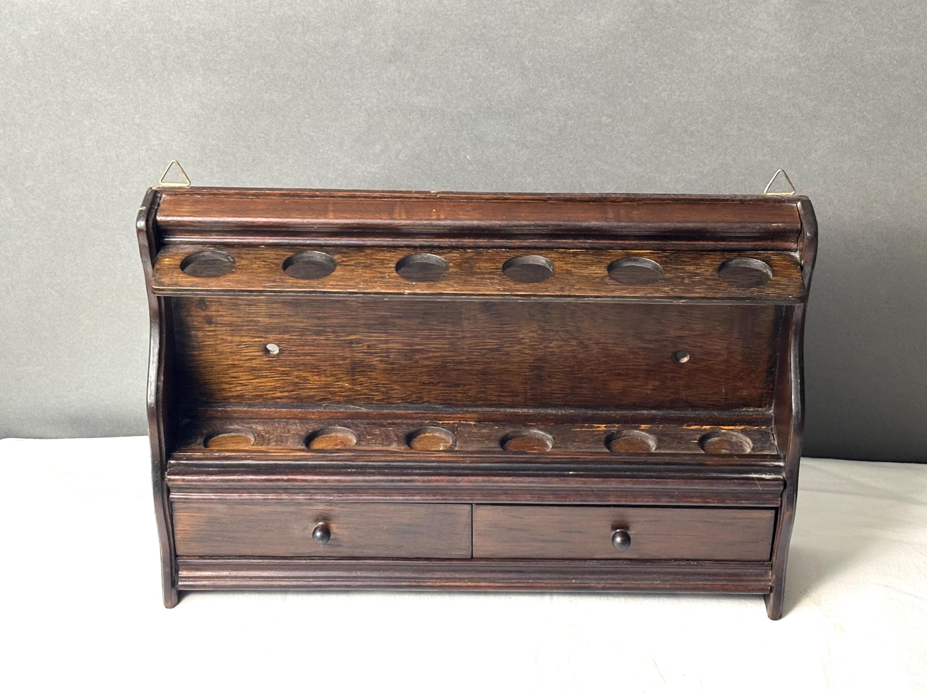 Antique Wooden Pipe Rack With Drawers – Rustic Pipe Holder, Farmhouse ...