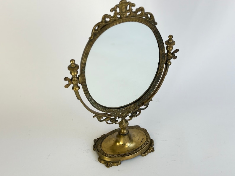 Vintage Brass Heavy Mirror, Vanity Mirror, Adjustable Table Mirror ...