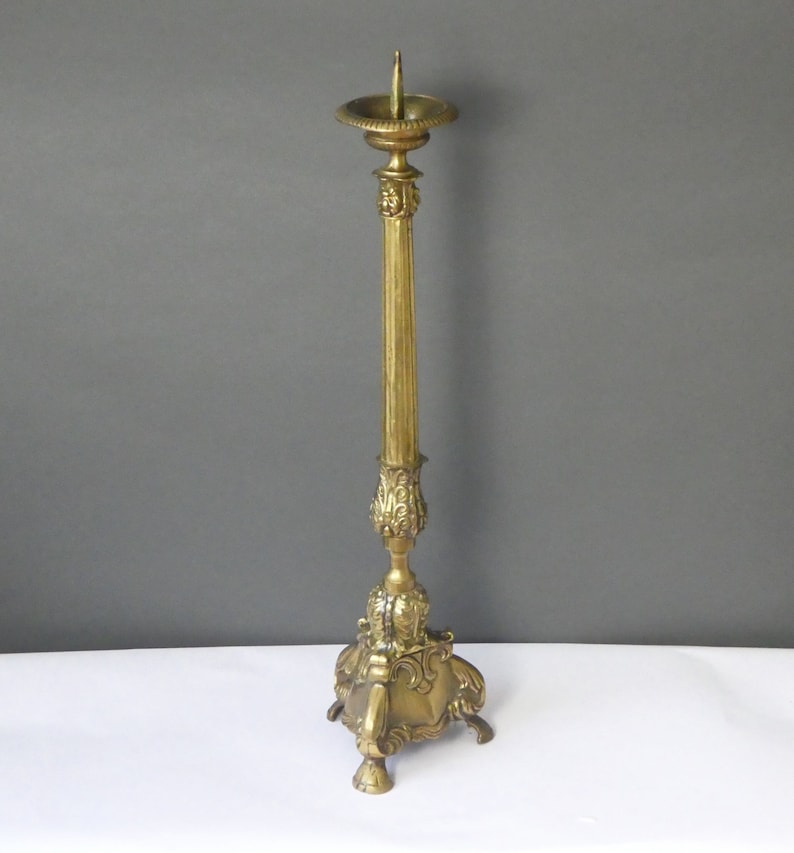 Antique Church Candle Holder, Large Brass Candelabra, French Religious ...