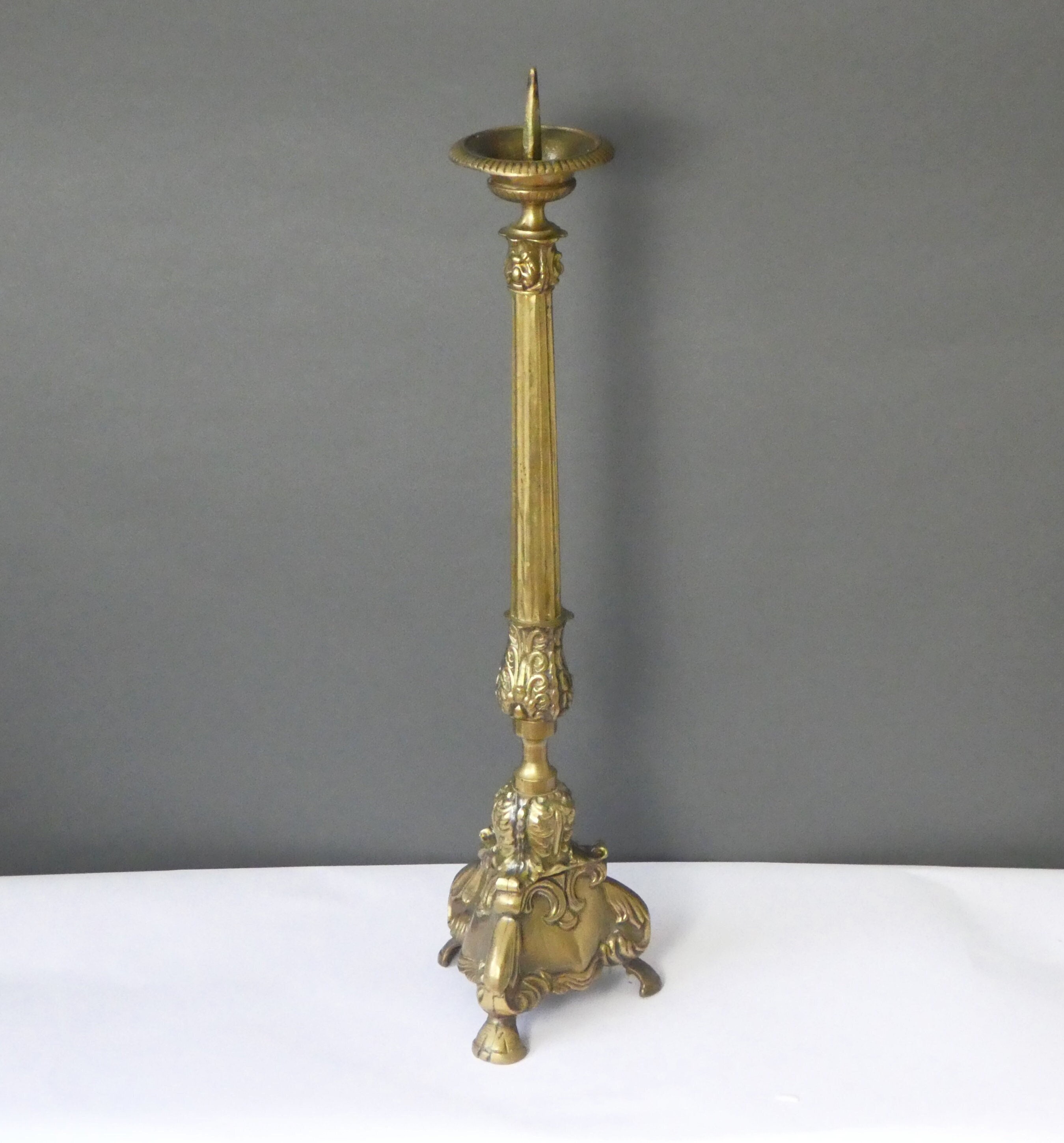 Antique Church Candle Holder, Large Brass Candelabra, French Religious ...